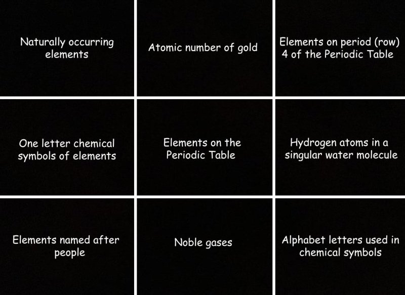 Ascending Elements Trivia Quiz