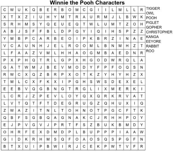 Wordsearch: Winnie the Pooh Characters Quiz - By jackfrog10