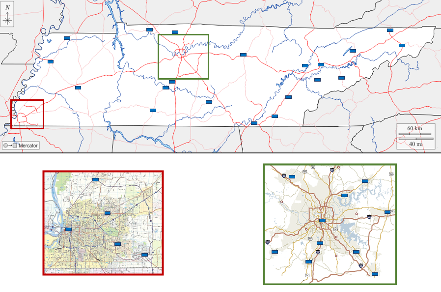 Tennessee challenge: Place 35 cities on a map Quiz - By 40AngryMexicans