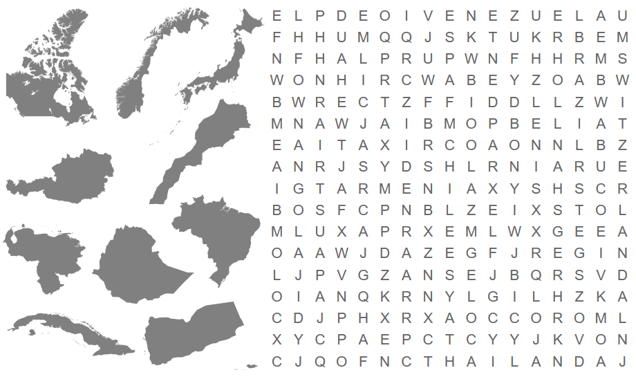 Word Search Puzzle: Countries by Maps Quiz - By SL_Kpop136