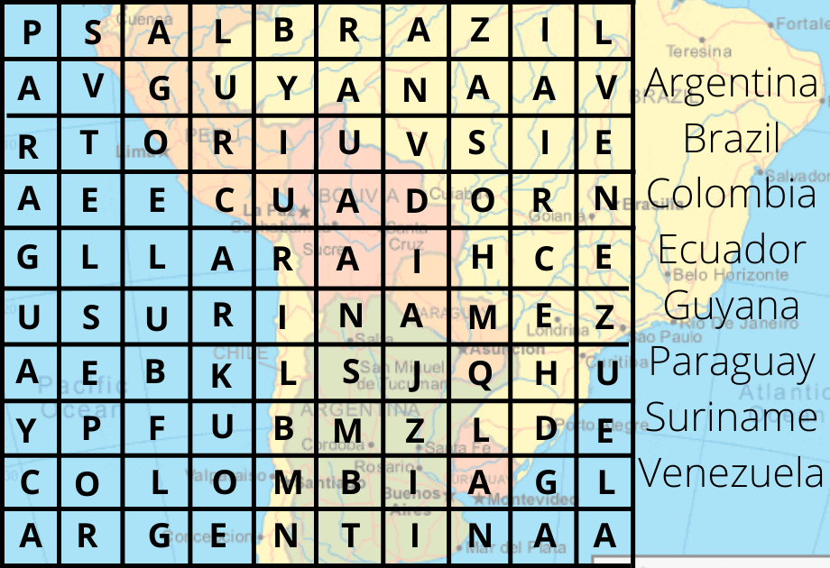 Word Search: Countries of South America Quiz - By AstronoMae