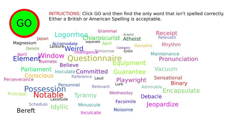 Find the Incorrect Spelling Quiz - By SporcleEXP