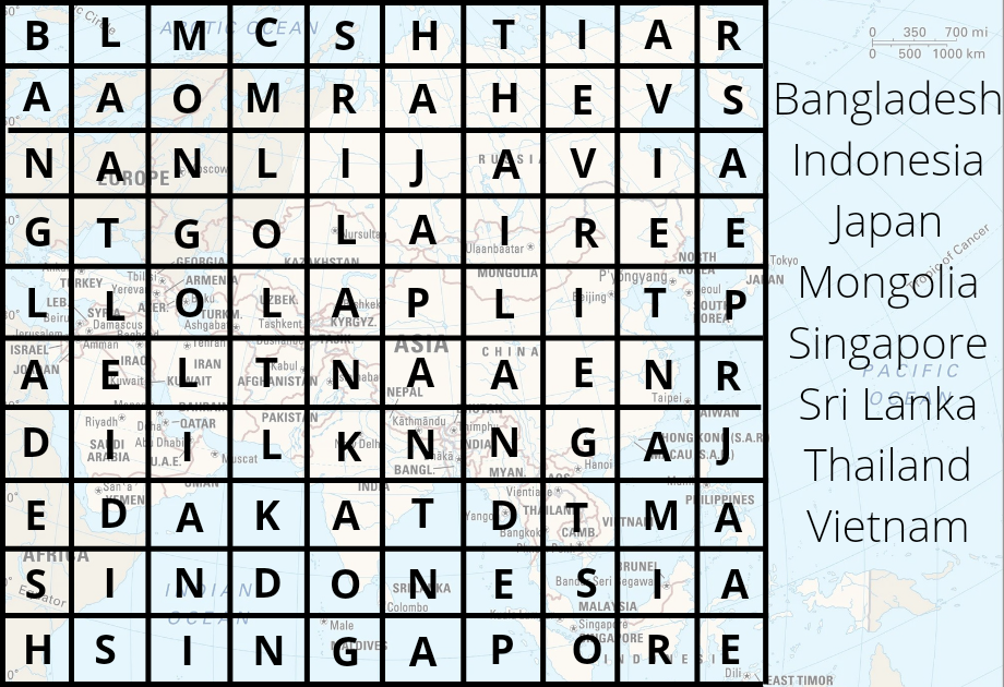 Word Search: Countries of Asia Quiz - By AstronoMae