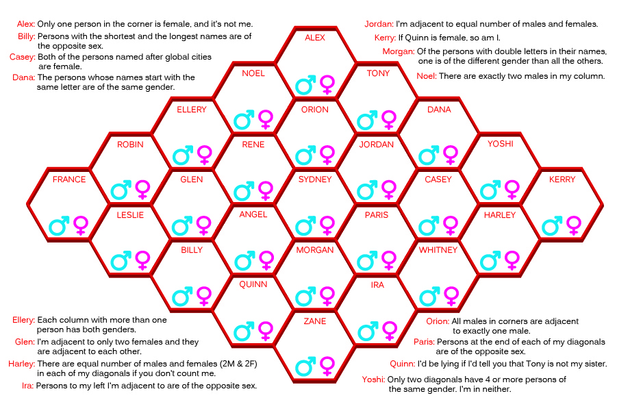 Male or Female Hexagonal Logic Puzzle Quiz - By gazzso