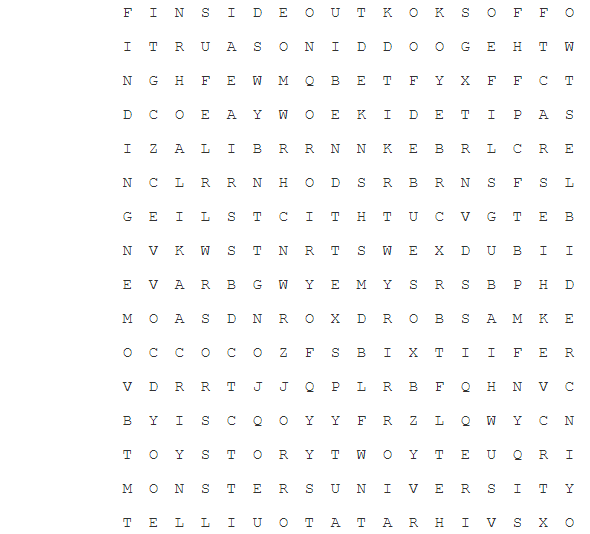 Word Search: Pixar Movies Quiz - By elzasezra
