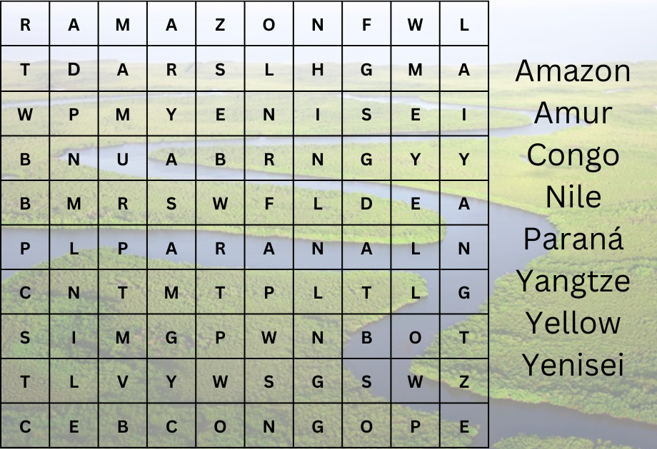 Word Search: Rivers Quiz - By AstronoMae