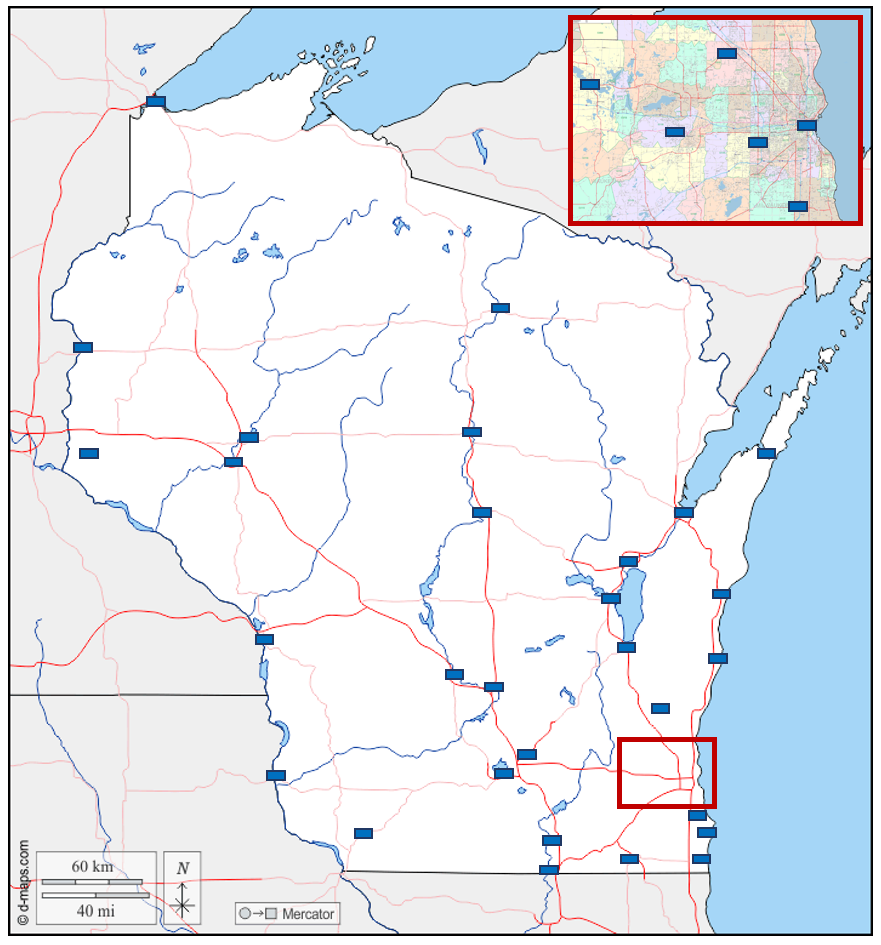 Wisconsin challenge: Place 35 cities on a map Quiz - By 40AngryMexicans