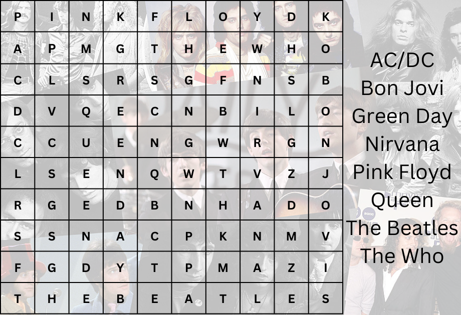 Word Search: Rock Bands Quiz - By AstronoMae