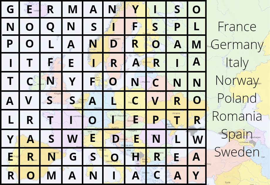 Word Search: Countries of Europe Quiz - By AstronoMae