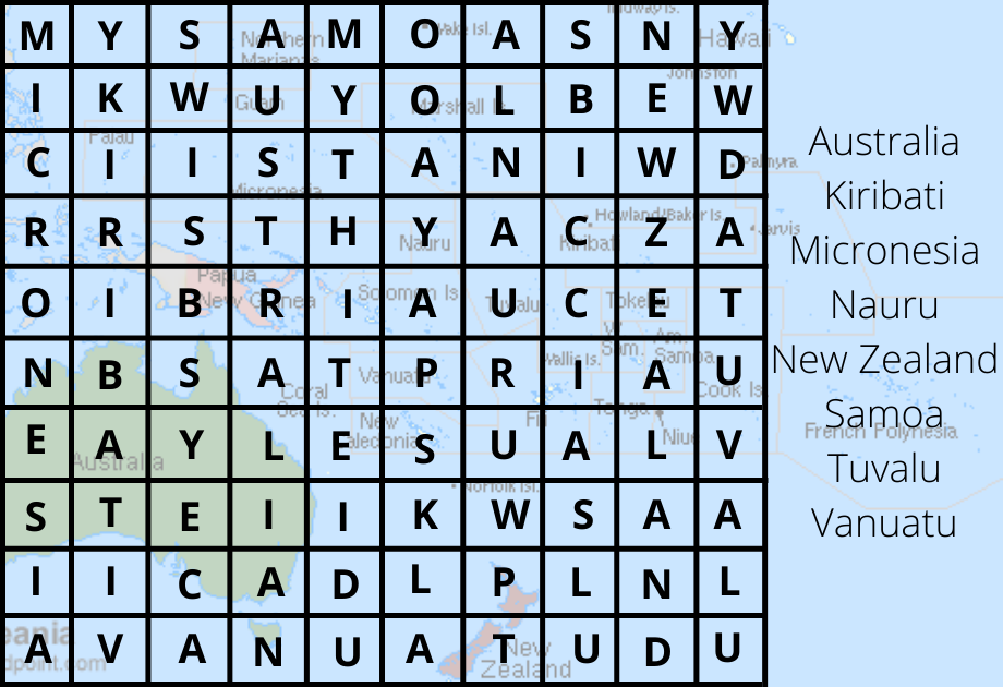 Word Search: Countries of Oceania Quiz - By AstronoMae