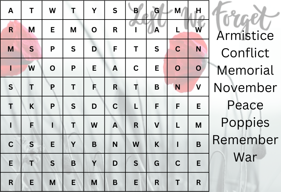 Word Search: Remembrance Day Quiz - By AstronoMae