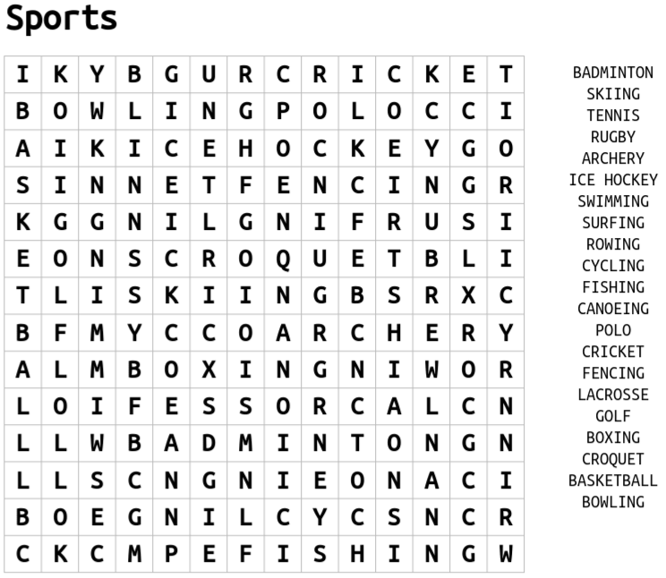 Sports Word Search Puzzles For Adults