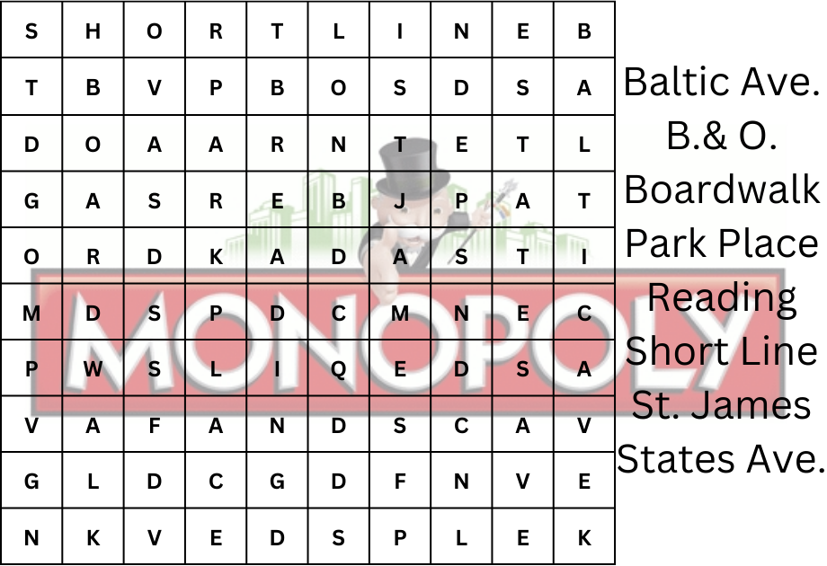 Word Search: Monopoly Properties & Stations (US) Quiz - By AstronoMae