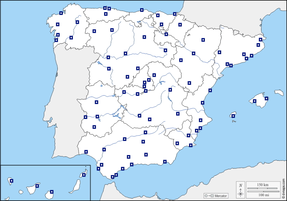 Place 80 Spanish Cities on a Map Quiz - By victordedalus
