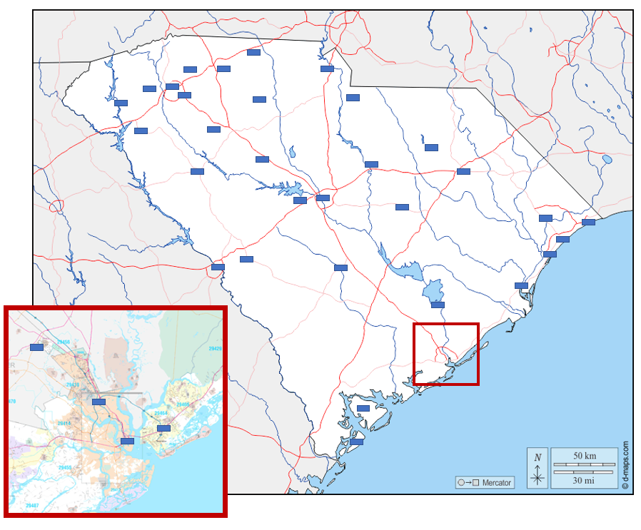 South Carolina challenge: Place 35 cities on a map Quiz - By ...