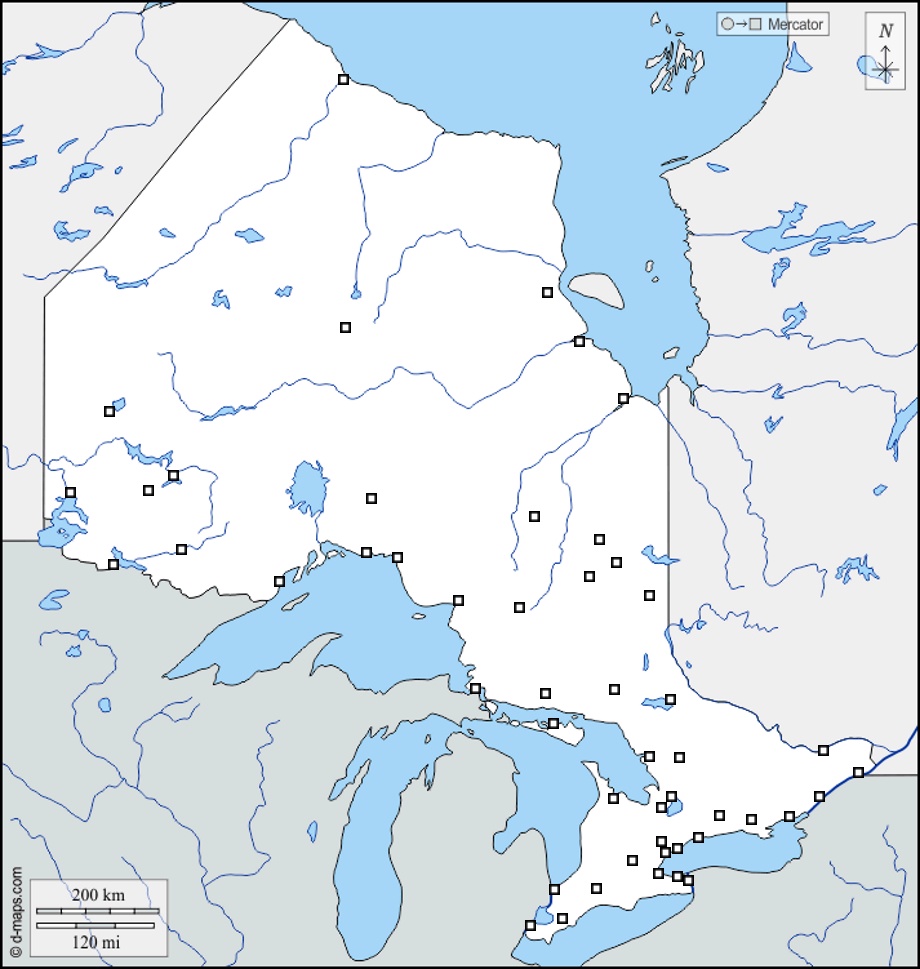 Place 50 Ontario Cities/Towns on a Map Quiz - By victordedalus