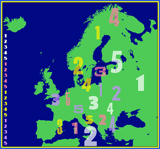 Numbers on the Map of Europe (a Geogaphy Quiz) - By mittudomain