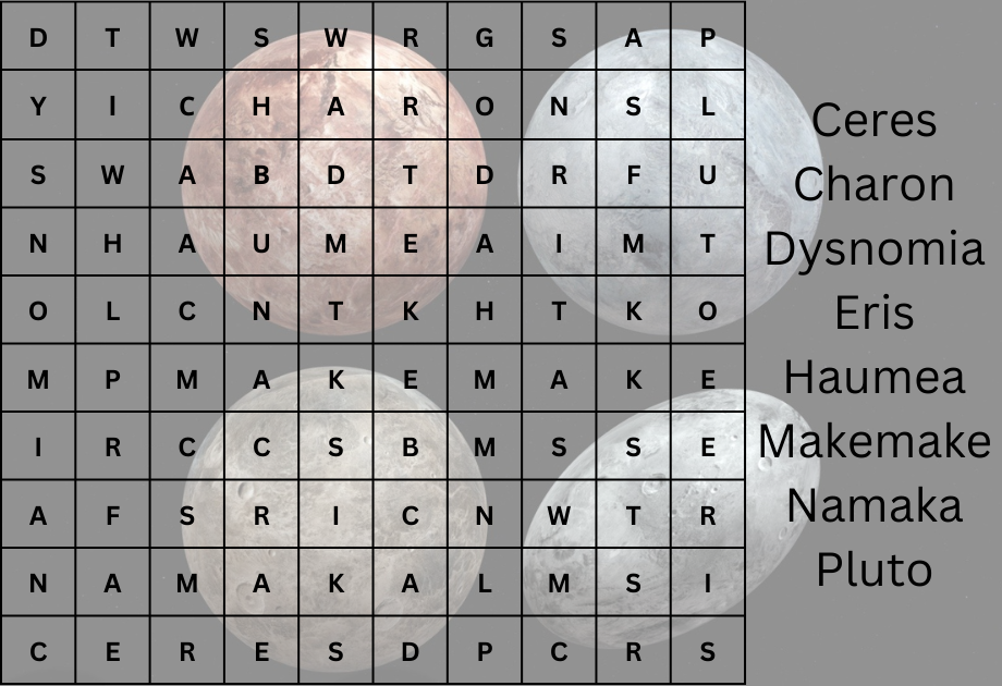 Word Search: Dwarf Planets & Their Moons Quiz - By AstronoMae