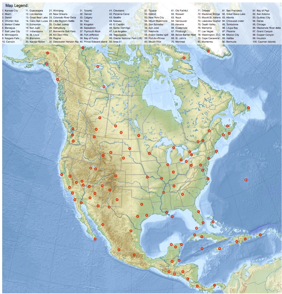 Find 100 Locations In North America On A Map Quiz - By MirrorballMan